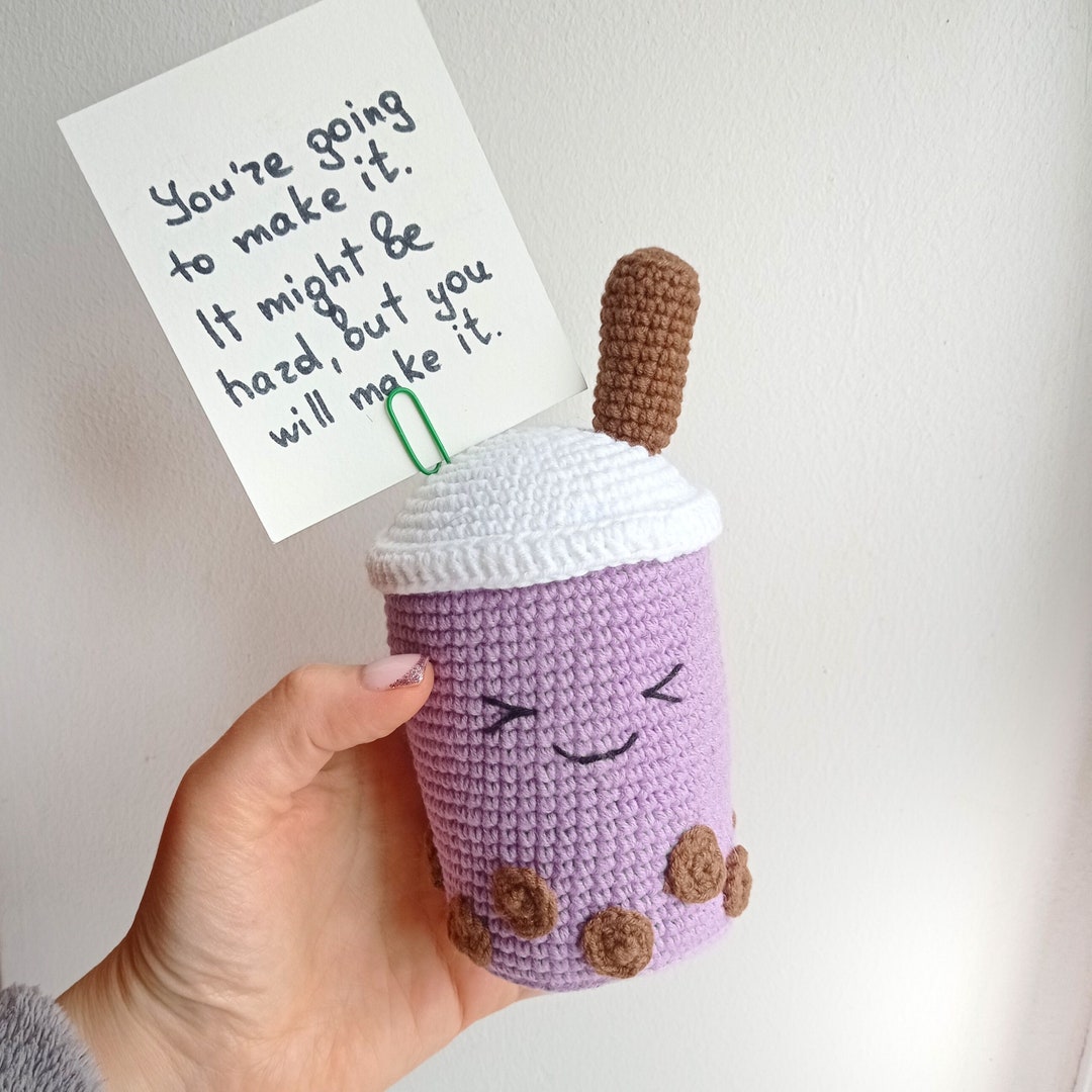 Kawaii Boba Tea Cup Cheer up Gift for Friend,boss Cute Crochet Home ...