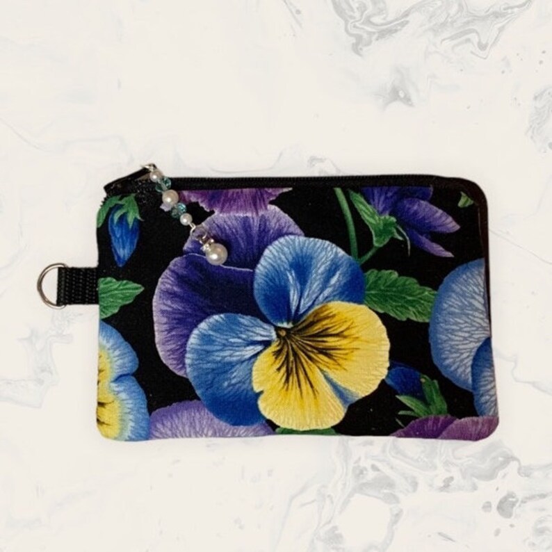 Pretty Pansy Floral, Fabric Coin Change Purse, Wallet, Card Holder ...