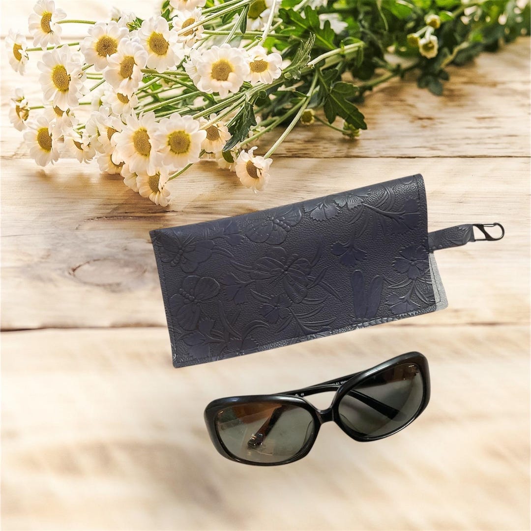 Faux Leather Navy Blue, Butterfly Sunglasses Eyeglasses Case ...