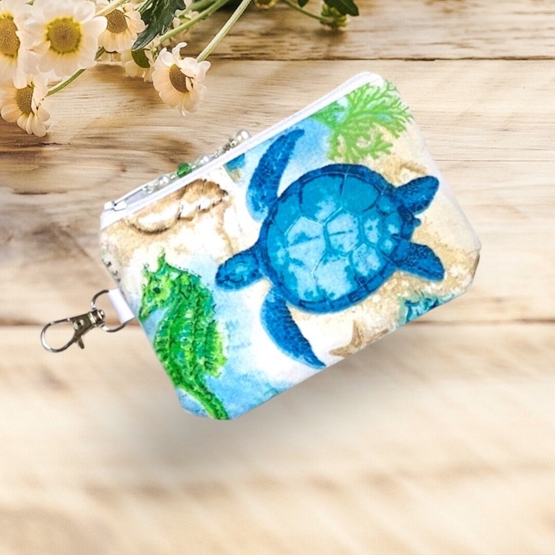 Sea Turtles Coin Change Purse Pouch Zipper Bag ,quilting Cotton, Pretty ...