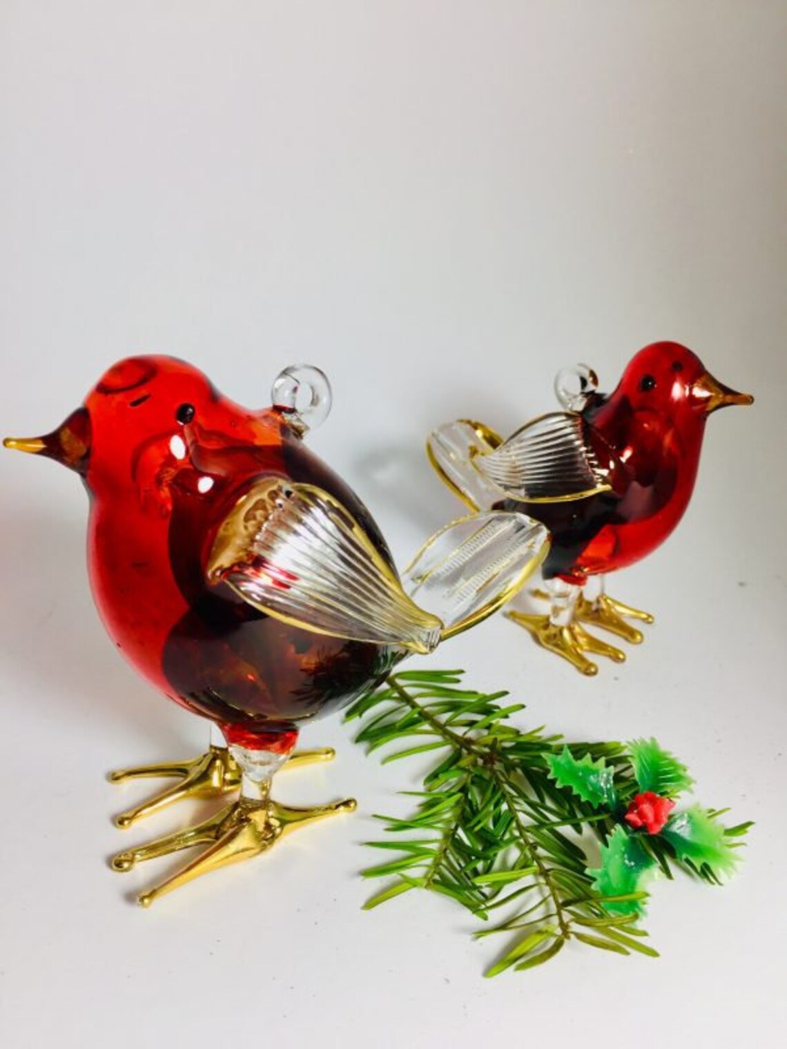 RED ROBIN BIRD Glass Hand Blown Bauble Christmas Ornament / - Etsy