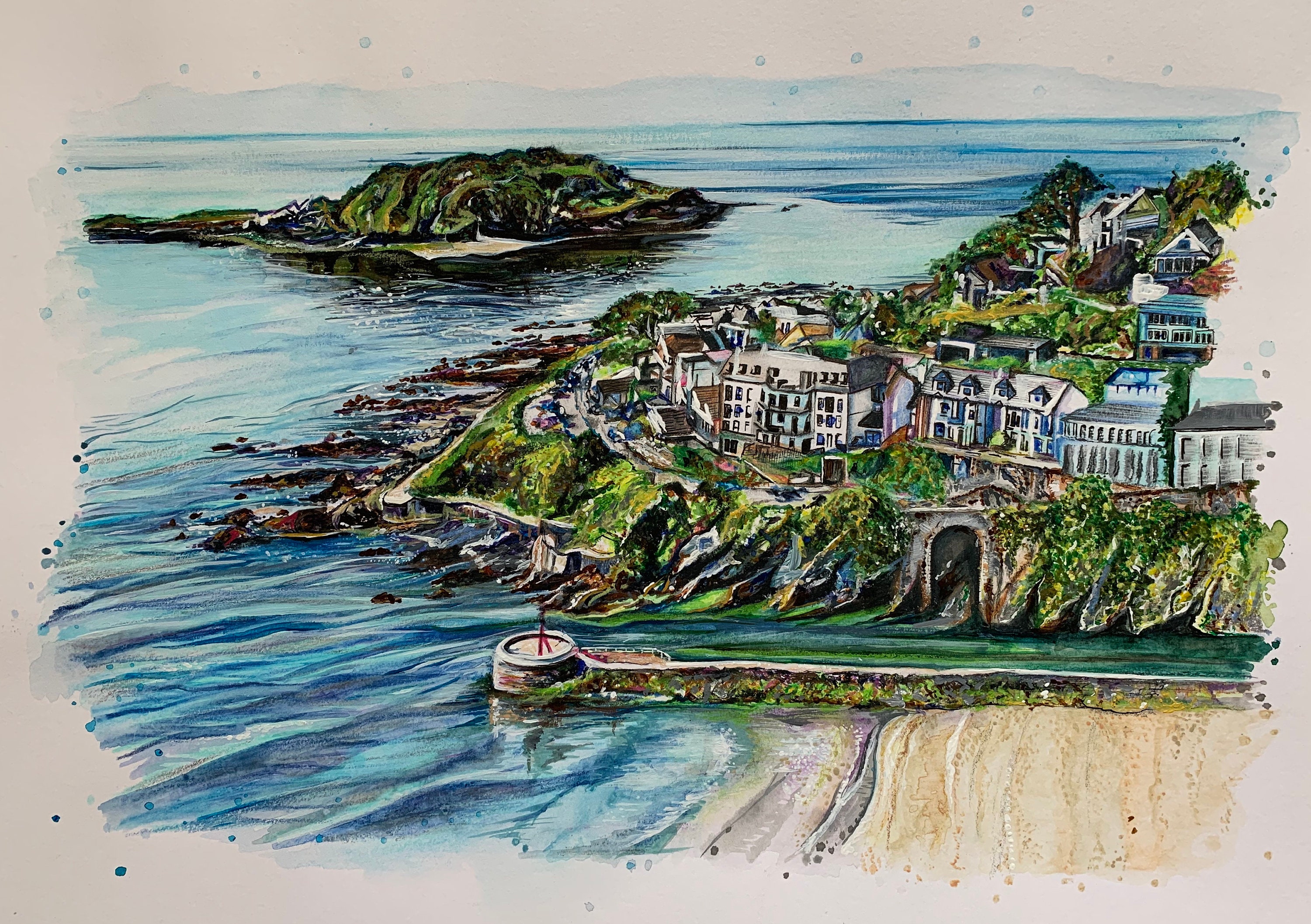 Banjo Pier and Looe Island Artist Print Landscape Print Mixed Media ...