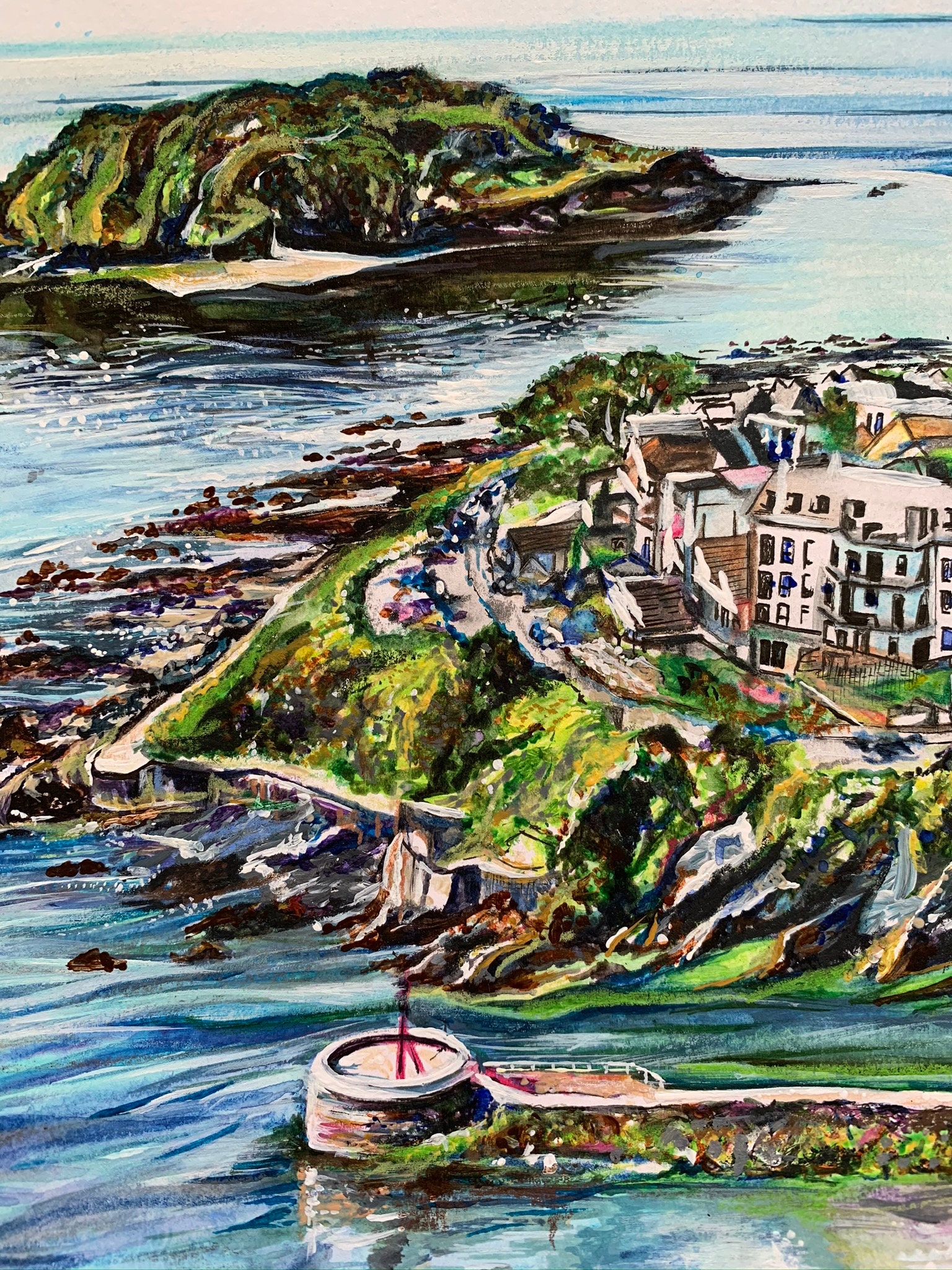 Banjo Pier and Looe Island Artist Print - Landscape Print - Mixed Media ...