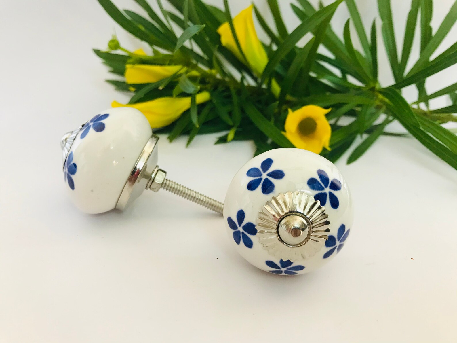 White and Blue Floral Handmade Designer Ceramic Knobs/hand - Etsy