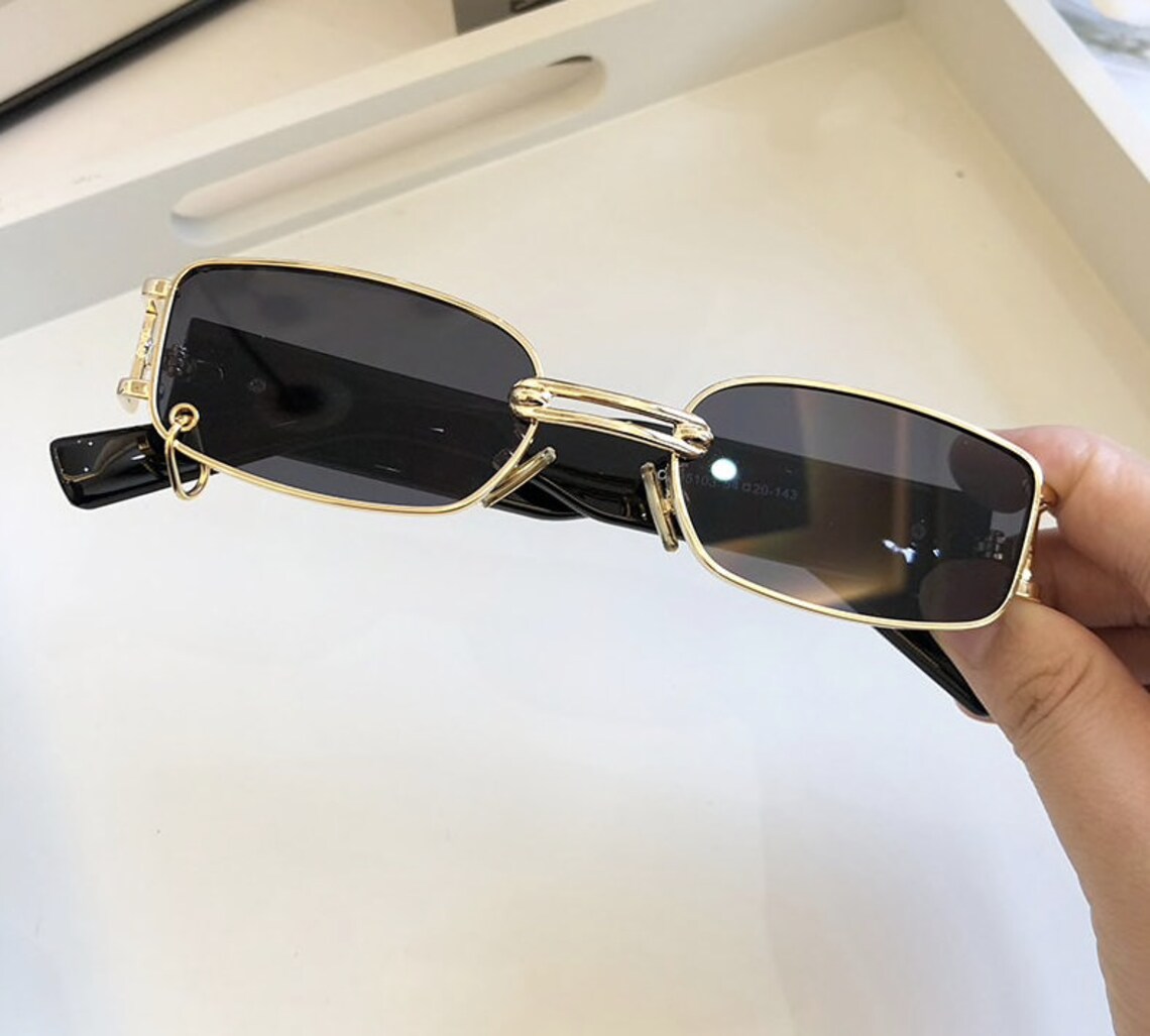 Y2K Rectangle Sunglasses 2000 Style Gold ring piercing | Etsy