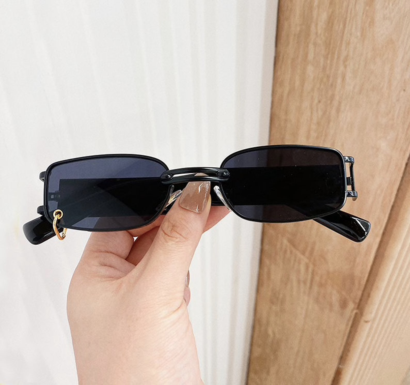 Y2K Rectangle Sunglasses 2000 Style Gold ring piercing | Etsy