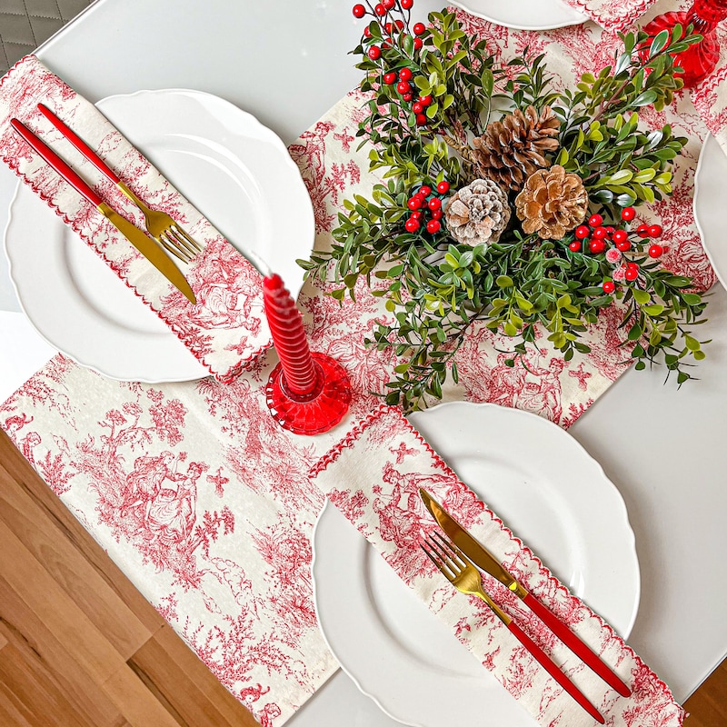 Red Table Runner Toile - Etsy UK