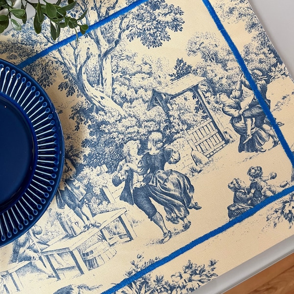 Blue Toile Fabric - Etsy