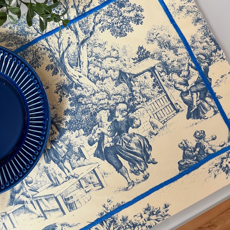 Blue Toile Fabric - Etsy