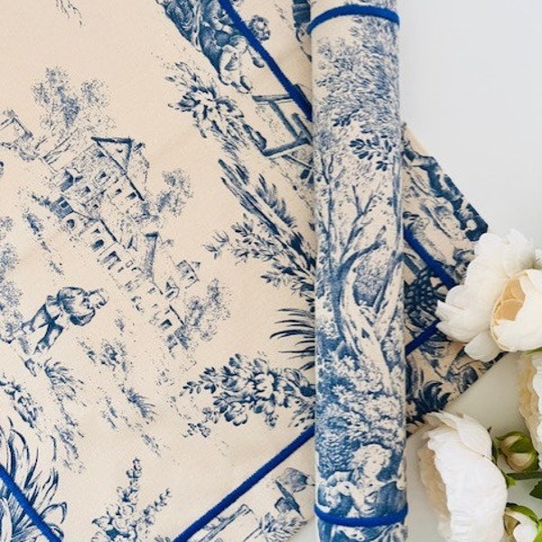 Blue Toile Fabric - Etsy