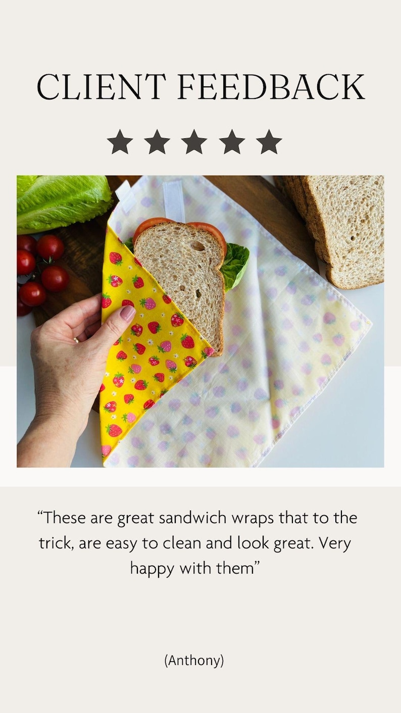 Reusable Sandwich Wrap Set: Eco-friendly Cotton Snack Bags - Etsy