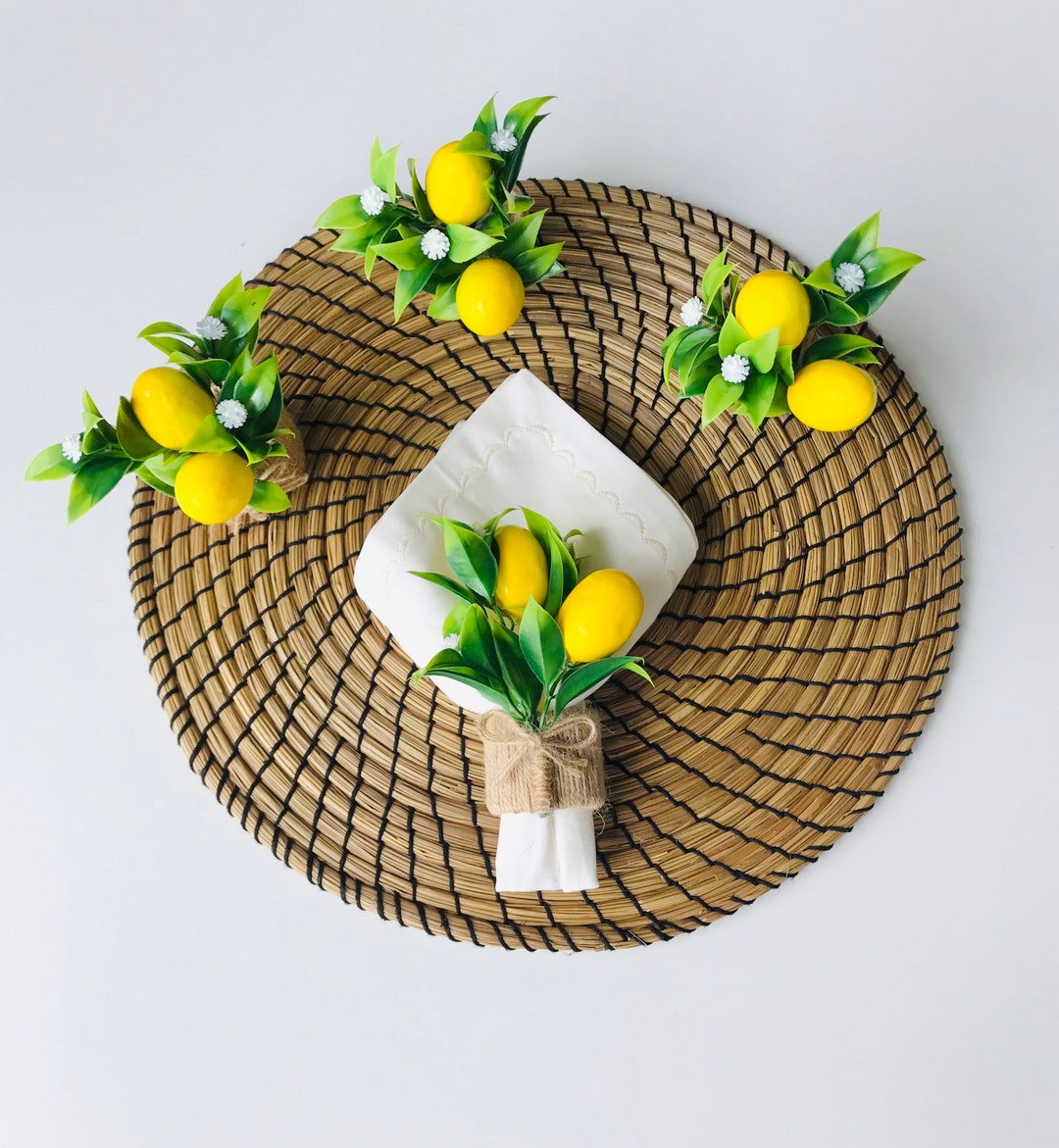 Mini Sicilian Lemon Napkin Rings Set of 4 or 6 | Tropical Summer Table ...