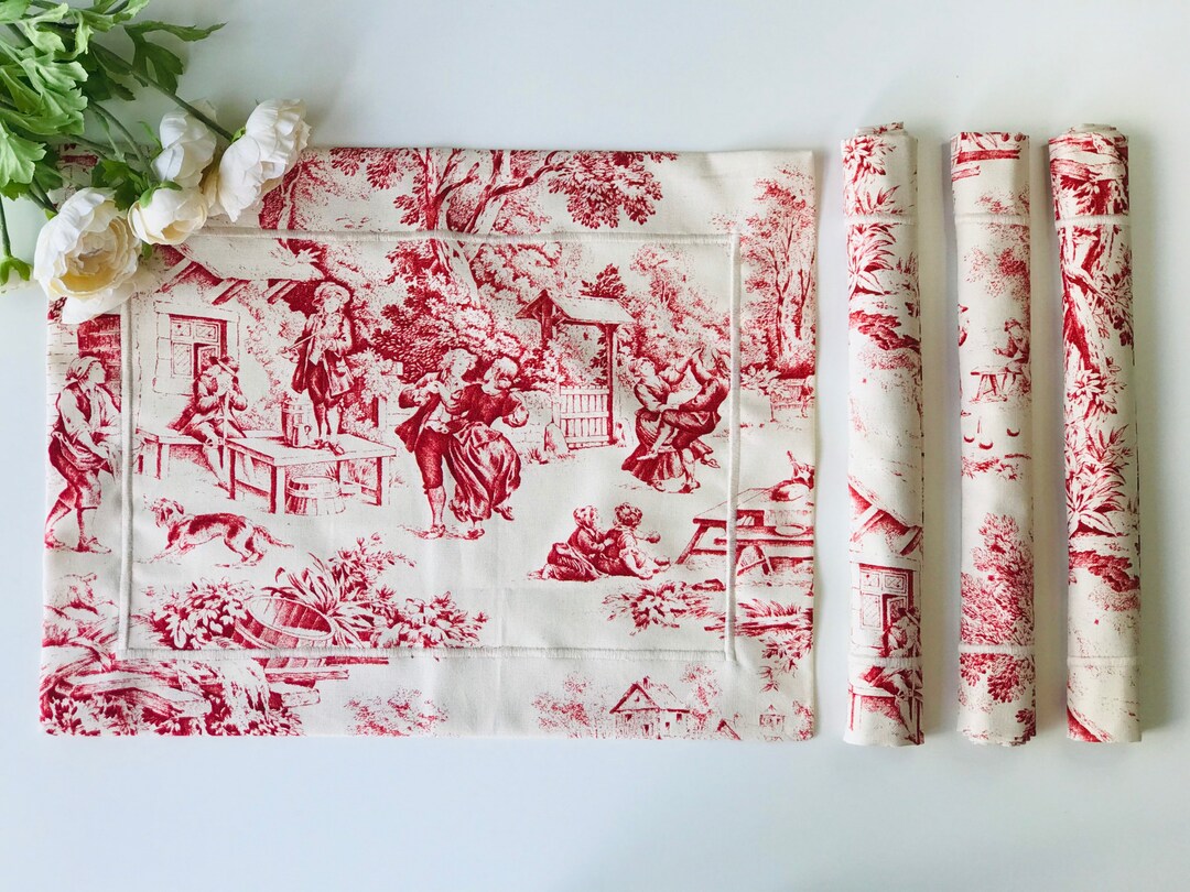 Red Toile Cotton Placemat Embroidered Dining Table Mats New - Etsy