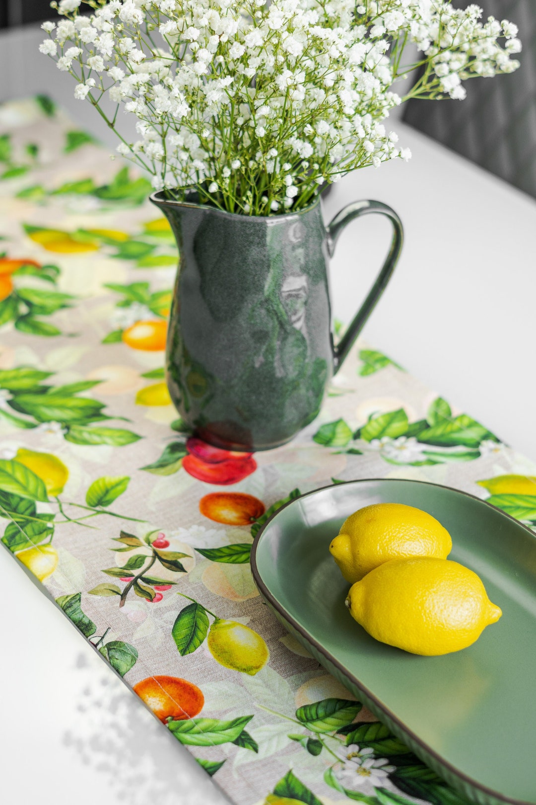 Summer Table Runner, Sicilian Lemon Table Decor, Handmade Table Runner ...