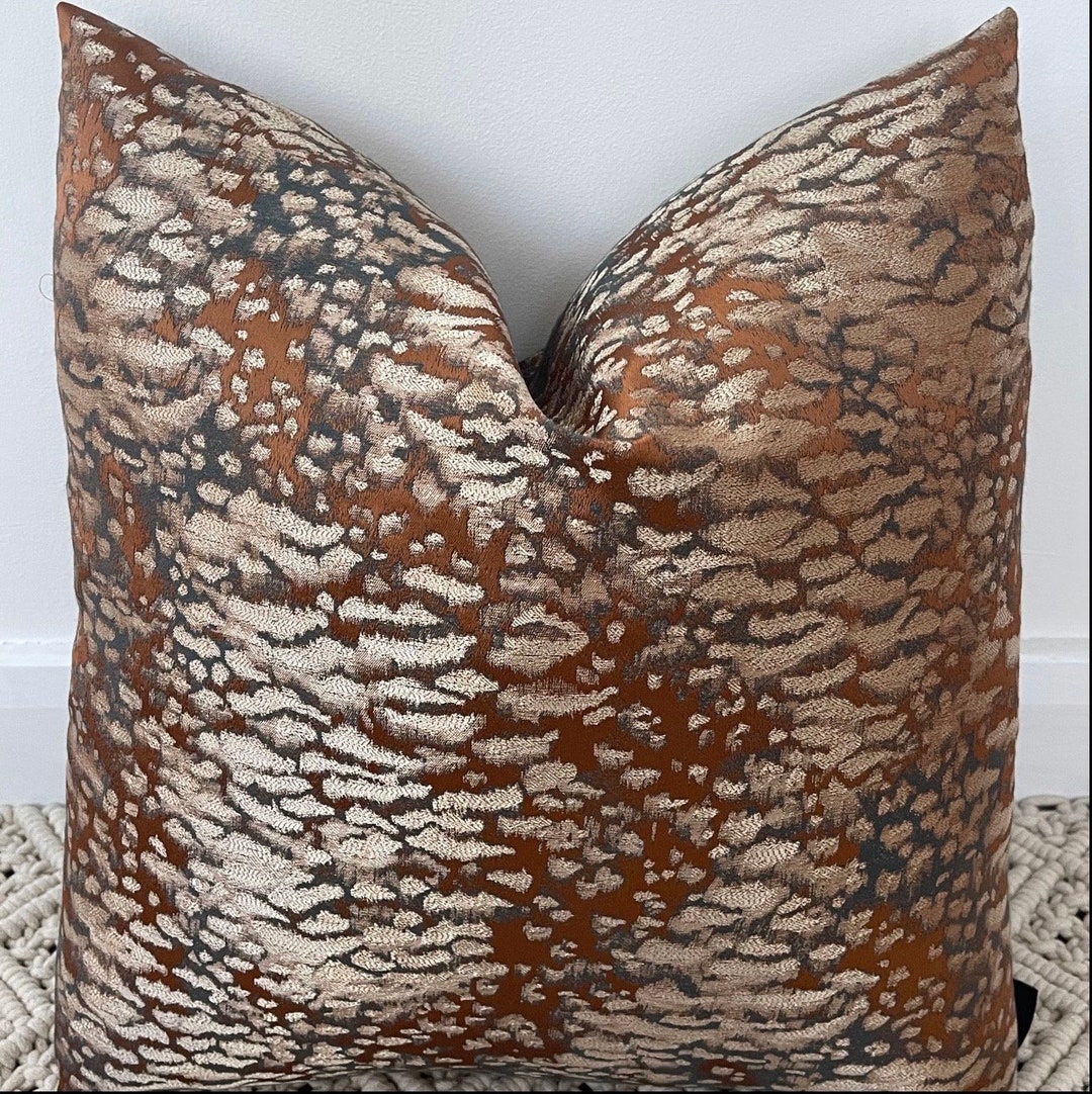 Luxury Burnt Bronze Navy Tiger Print Textured Cushion Pillow Cover for ...