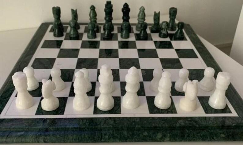 Green Marble Strategy Chess Set With Black & White Stone Pieces Indoor ...