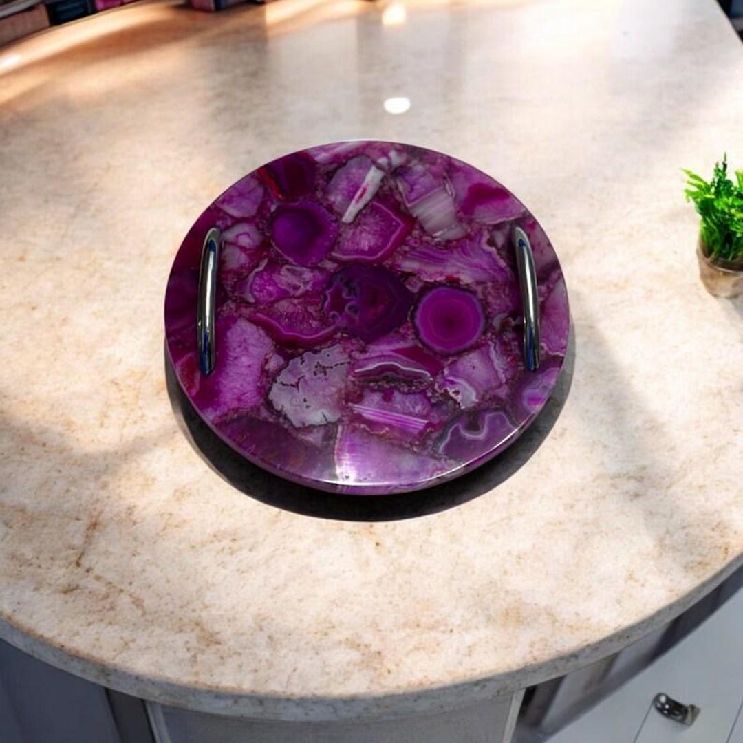 12" Pink Agate Serving Plate: Handmade Crystal Dinnerware - Etsy