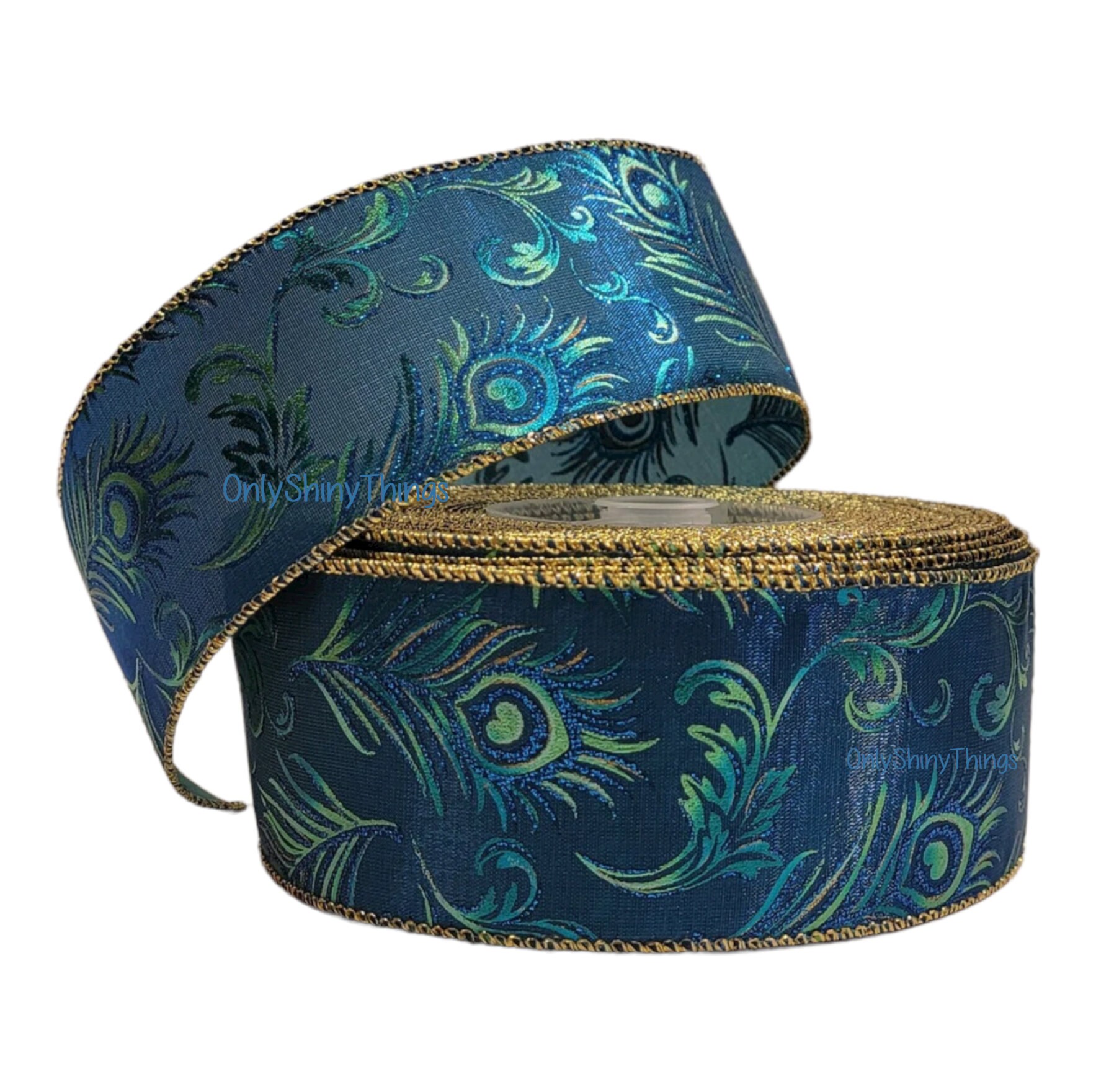2.5 Wide Wired Peacock Ribbon Turquoise Teal Feather - Etsy