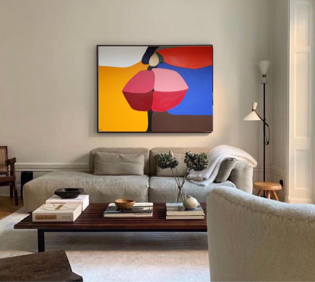 Colorful Abstract Lips Painting Large Modern Cubist Canvas Art Bold ...