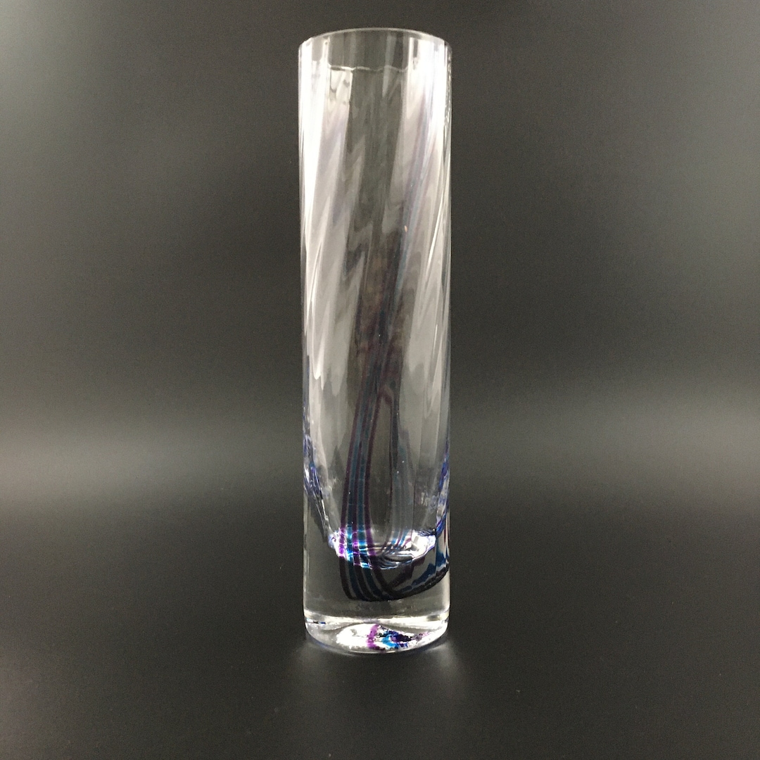 Vintage Caithness Glass Straight Vase With Purple and Blue Striped ...