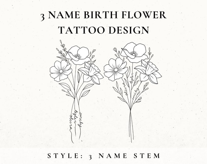 Custom Birth Flower Tattoo Design, Birth Month Flower, Wildflower ...
