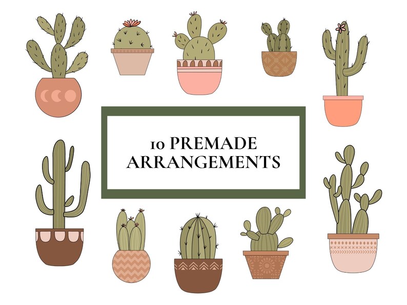 Cactus SVG Bundle, Plants Clip Art Set, Plant Illustration, Boho Cactus ...