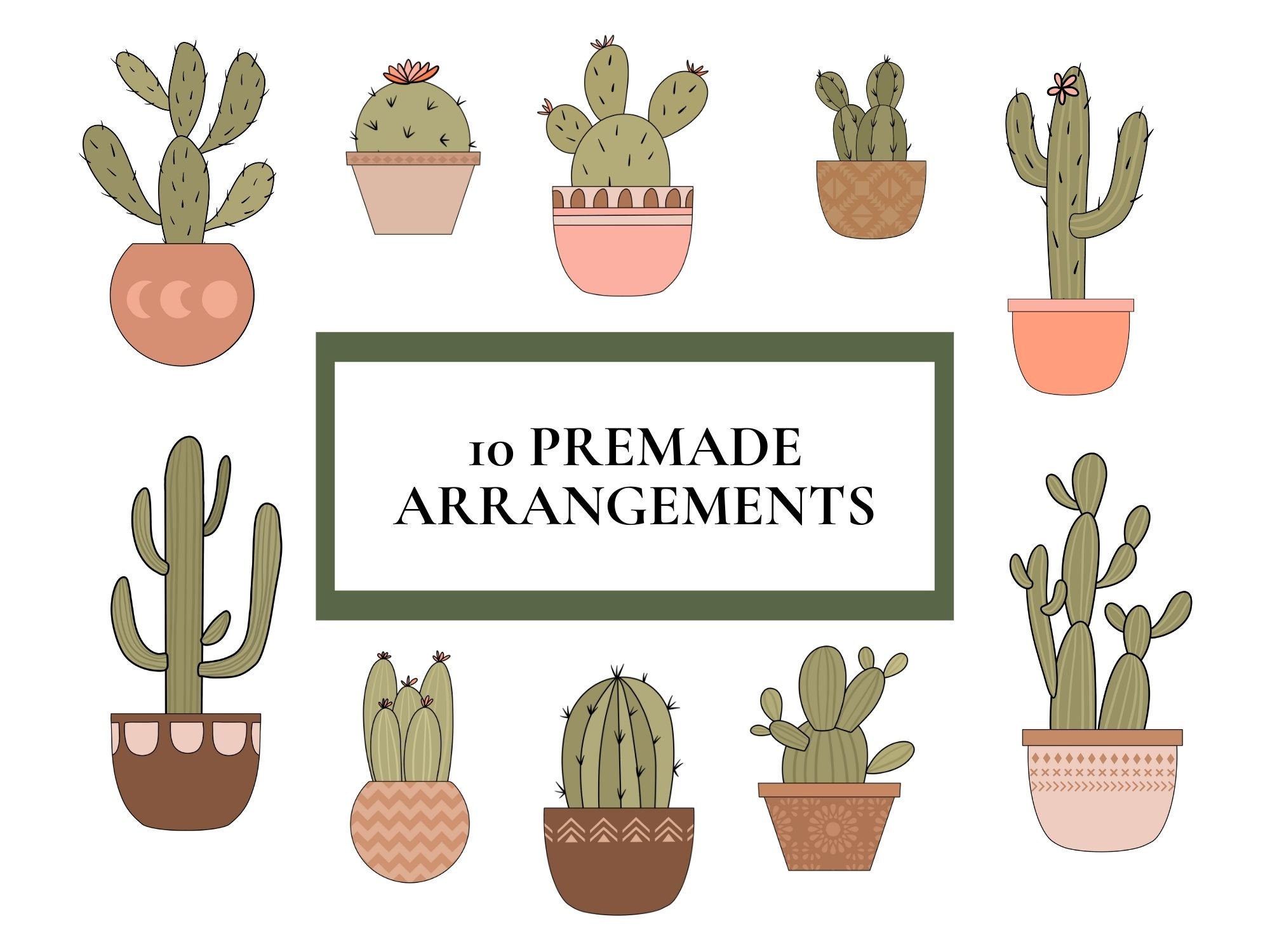 Cactus SVG Bundle, Plants Clip Art Set, Plant Illustration, Boho Cactus ...