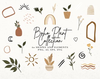 Boho SVG Bundle Bohemian Clip Art Set Botanical flower Svg | Etsy