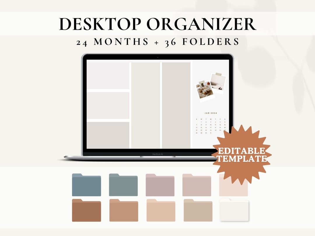 Editable Desktop Organizer, Desktop Wallpaper Template, Boho Mac Folder ...