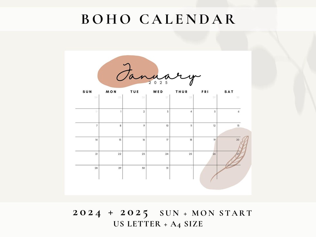 2024 and 2025, Printable 2024 Monthly Calendar Planner, Neutral Boho ...