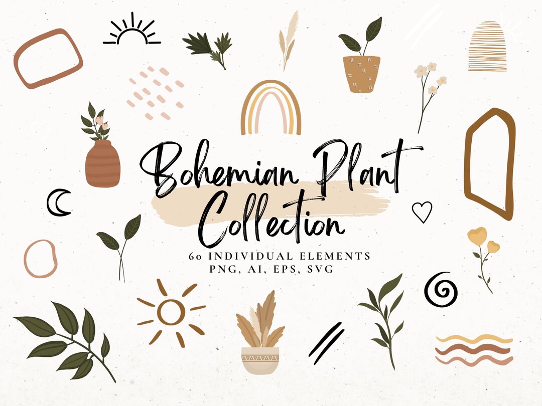 Boho SVG Bundle Bohemian Clip Art Set Botanical Flower Svg - Etsy