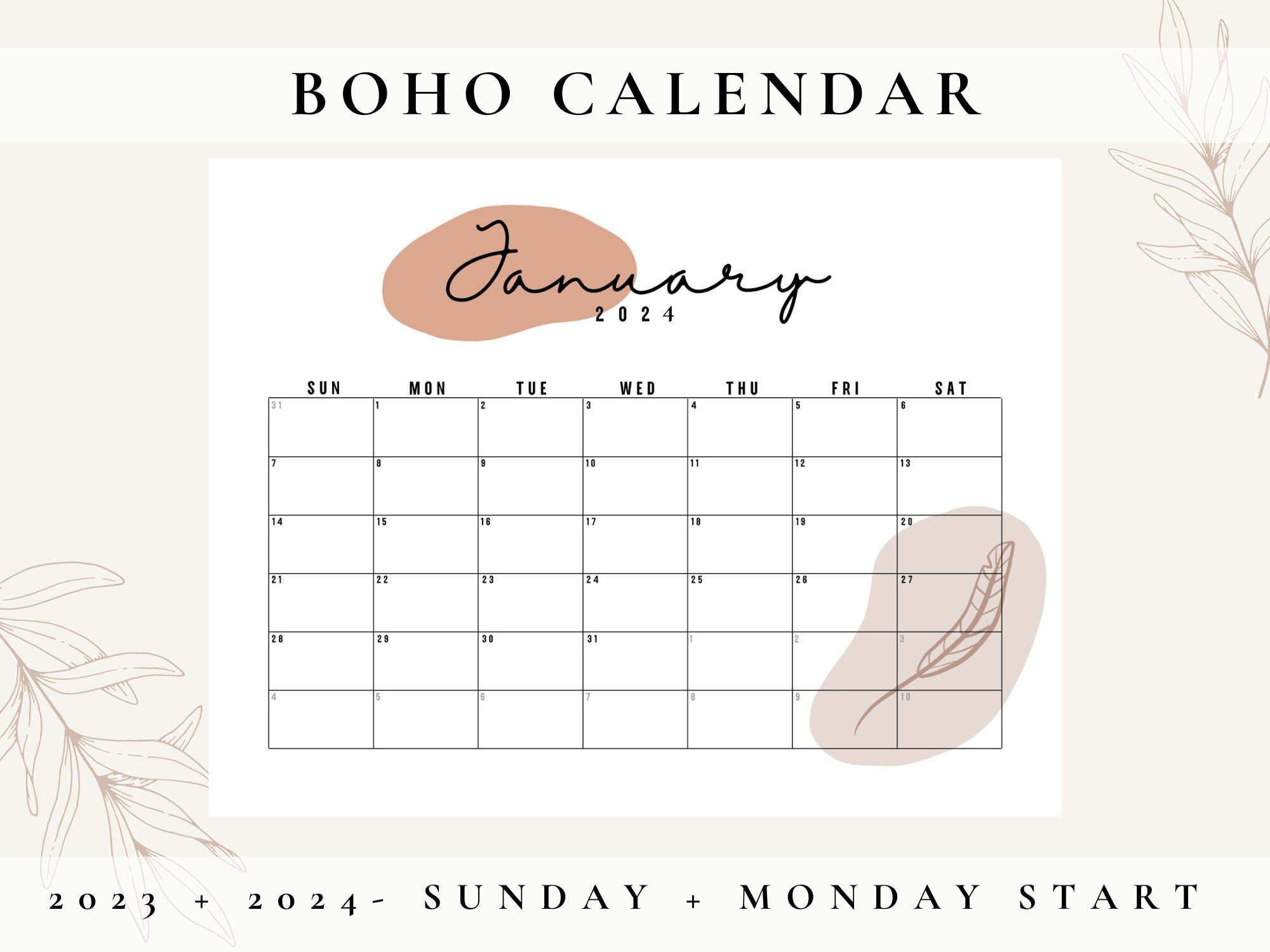 Printable Monthly Calendars Neutral - Etsy