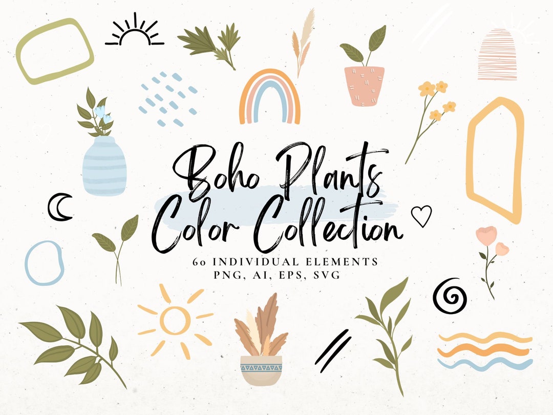 Boho SVG Bundle Bohemian Clip Art Set Botanical Flower Svg - Etsy