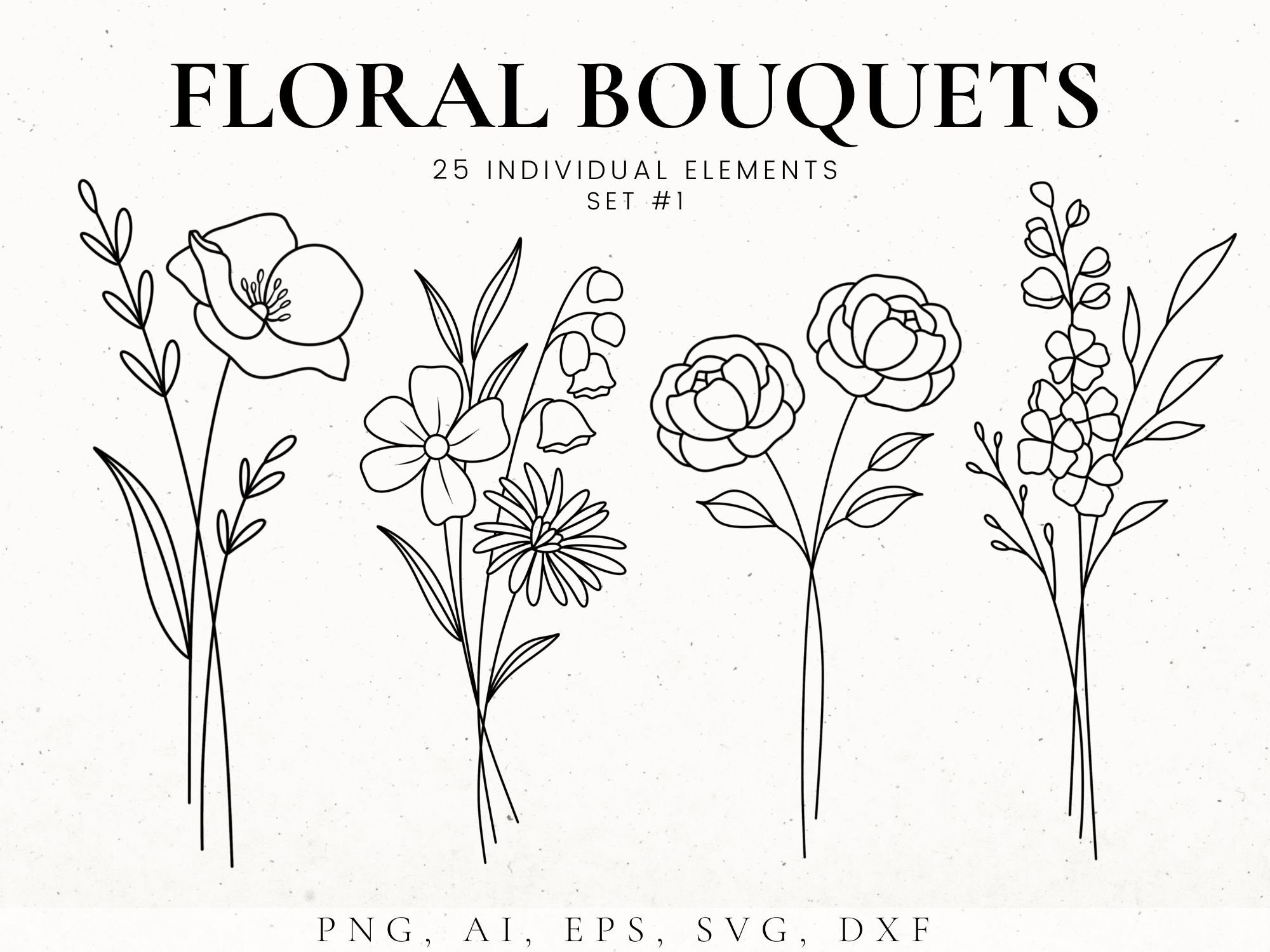 Flower Bouquet Svg Bundle Flower Stencil Flower Tattoo - Etsy