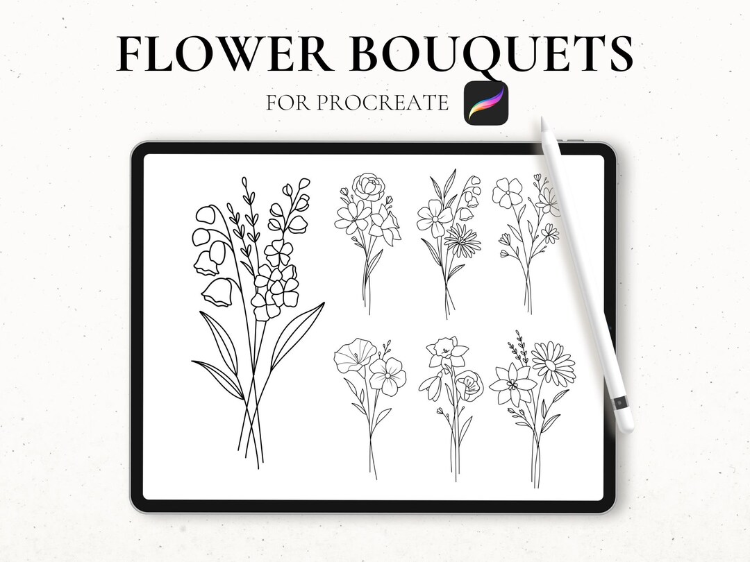 Flower Bouquet Procreate Stamp Brush, Flower Stencil, Procreate Floral ...