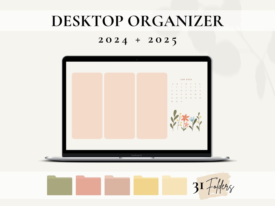 2024 and 2025 Desktop Organizer, Digital Planner, Flower Calendar ...