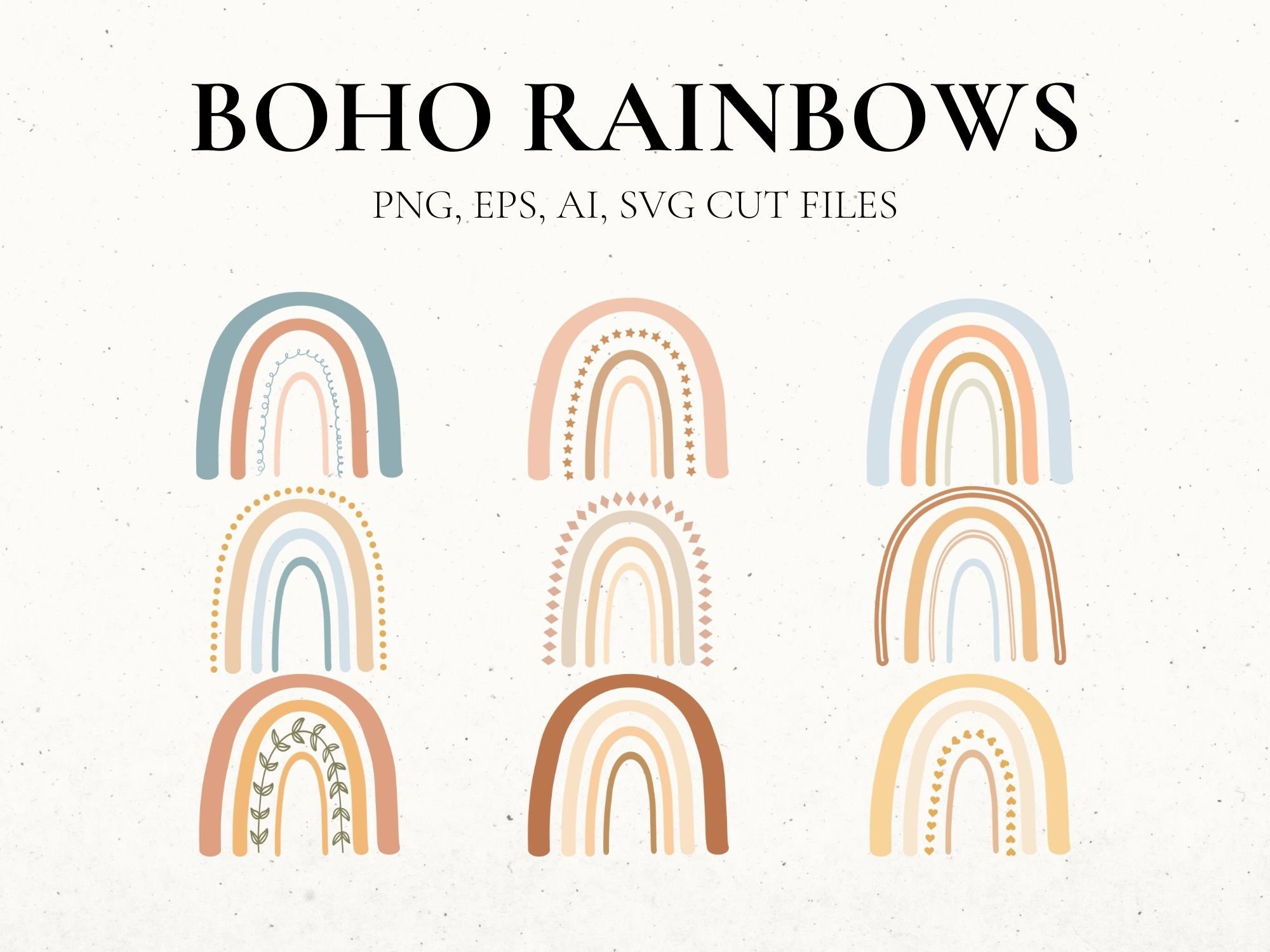 Boho Rainbow Clip Art Bundle Hand Drawn Rainbow SVG Pastel - Etsy