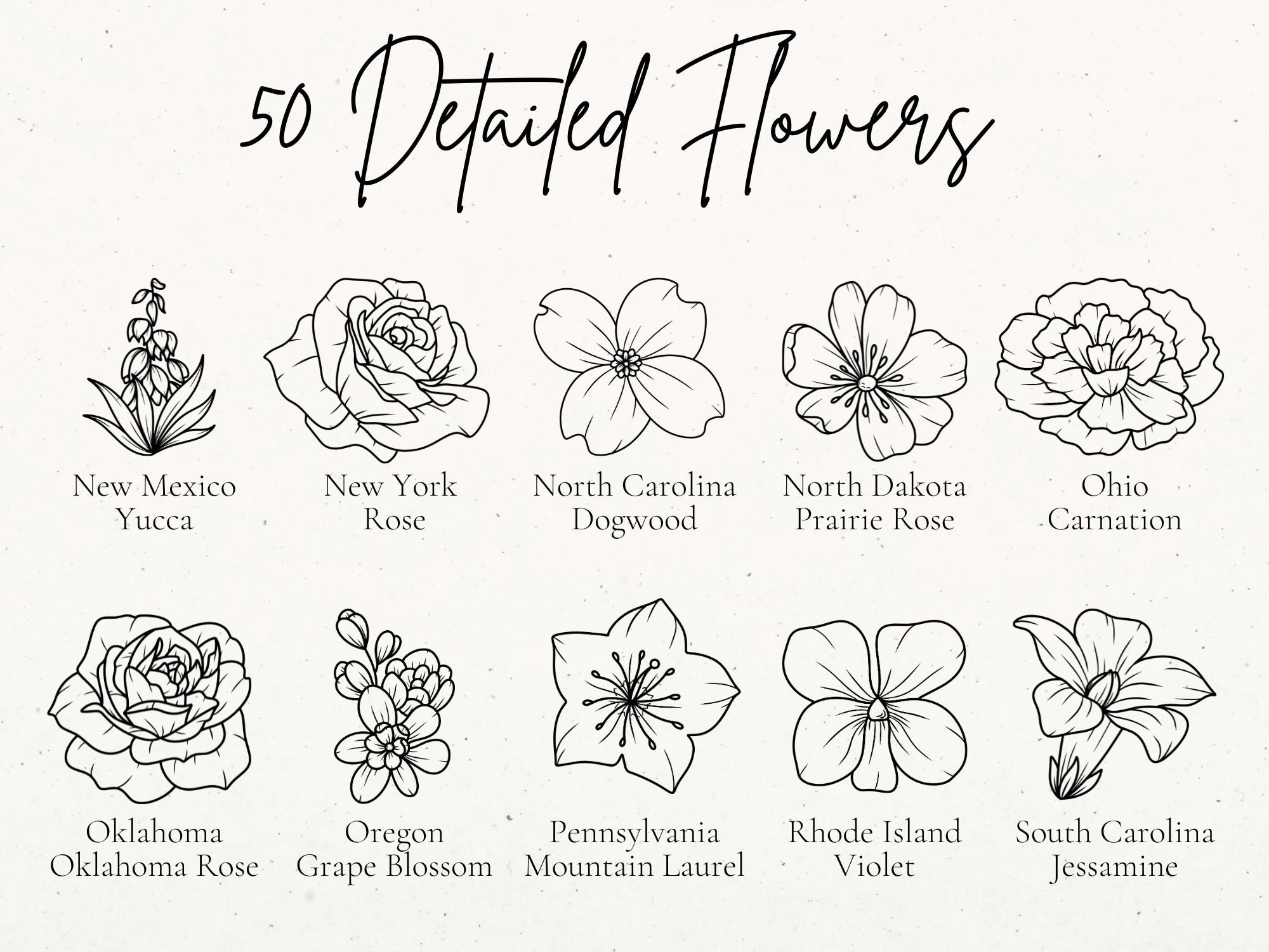U.S. State Flower Svg Bundle, Flower Stencil, Flower Tattoo Design ...