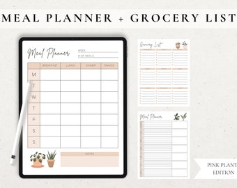 Meal Planner and Grocery List Printable, Weekly Meal Plan for Goodnotes ...