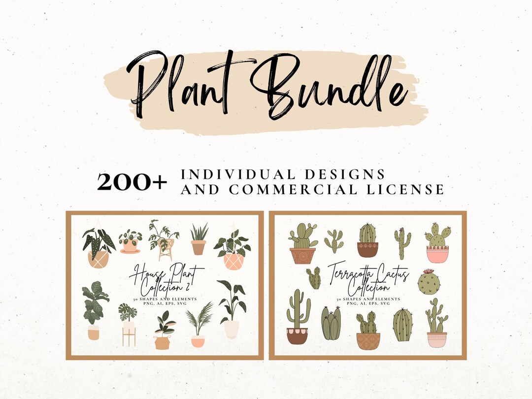 Plant Clip Art Bundle, Boho SVG Bundle Commercial Use, Bohemian Clip ...