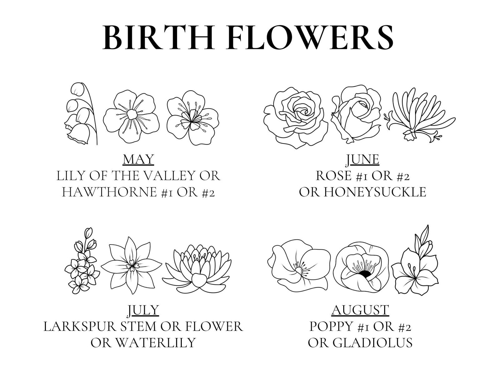 Custom Birth Flower Tattoo Design, Birth Month Flower, Wildflower ...