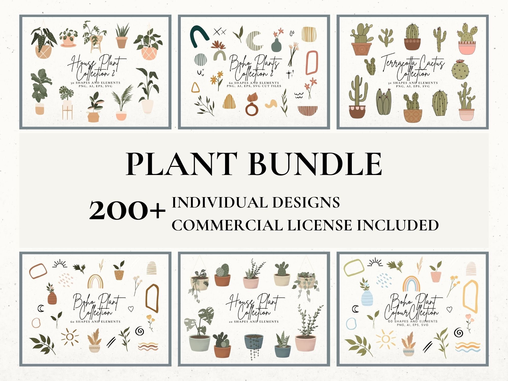 Plant Clip Art Bundle Boho SVG Bundle Commercial Use - Etsy