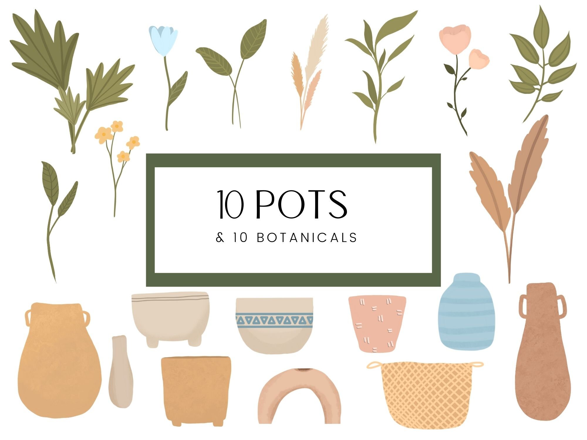 Boho SVG Bundle, Bohemian Clip Art Set, Botanical Flower Svg, Cactus ...