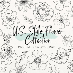 U.S. State Flower Svg Bundle, Flower Stencil, Flower Tattoo Design ...
