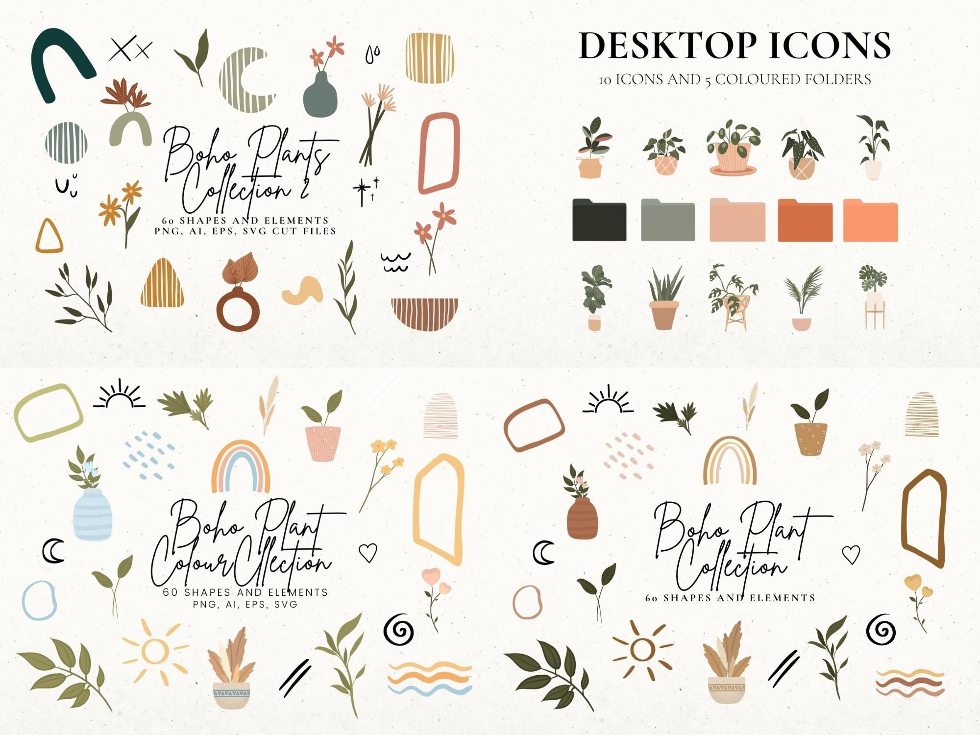 Plant Clip Art Bundle, Boho SVG Bundle Commercial Use, Bohemian Clip ...