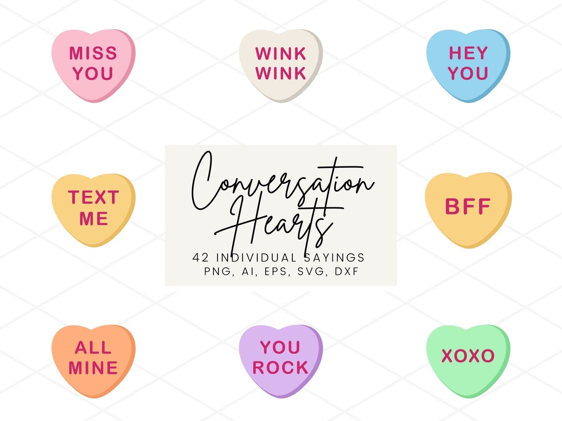Conversation Hearts SVG Clip Art Set Coloured Candy Hearts - Etsy