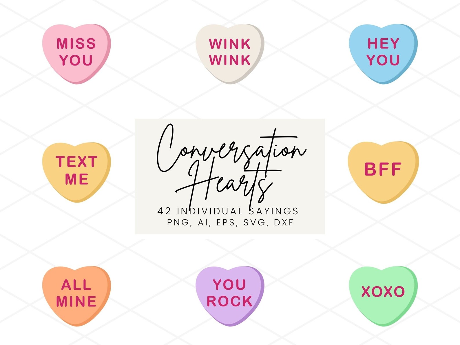 Conversation Hearts SVG Clip Art Set Coloured Candy Hearts - Etsy