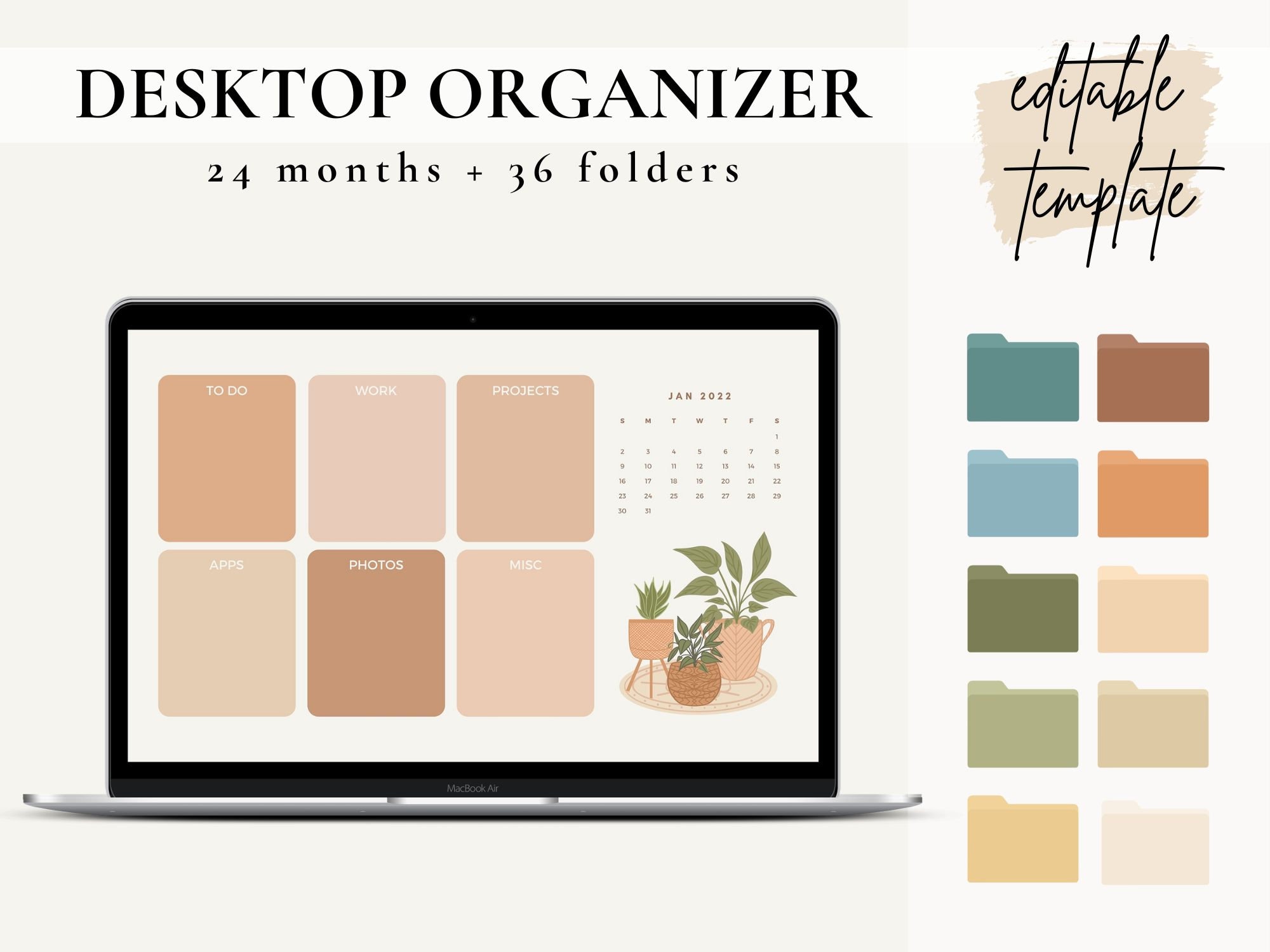 Boho Plant Desktop Template Organizer Desktop Wallpaper 2022 - Etsy