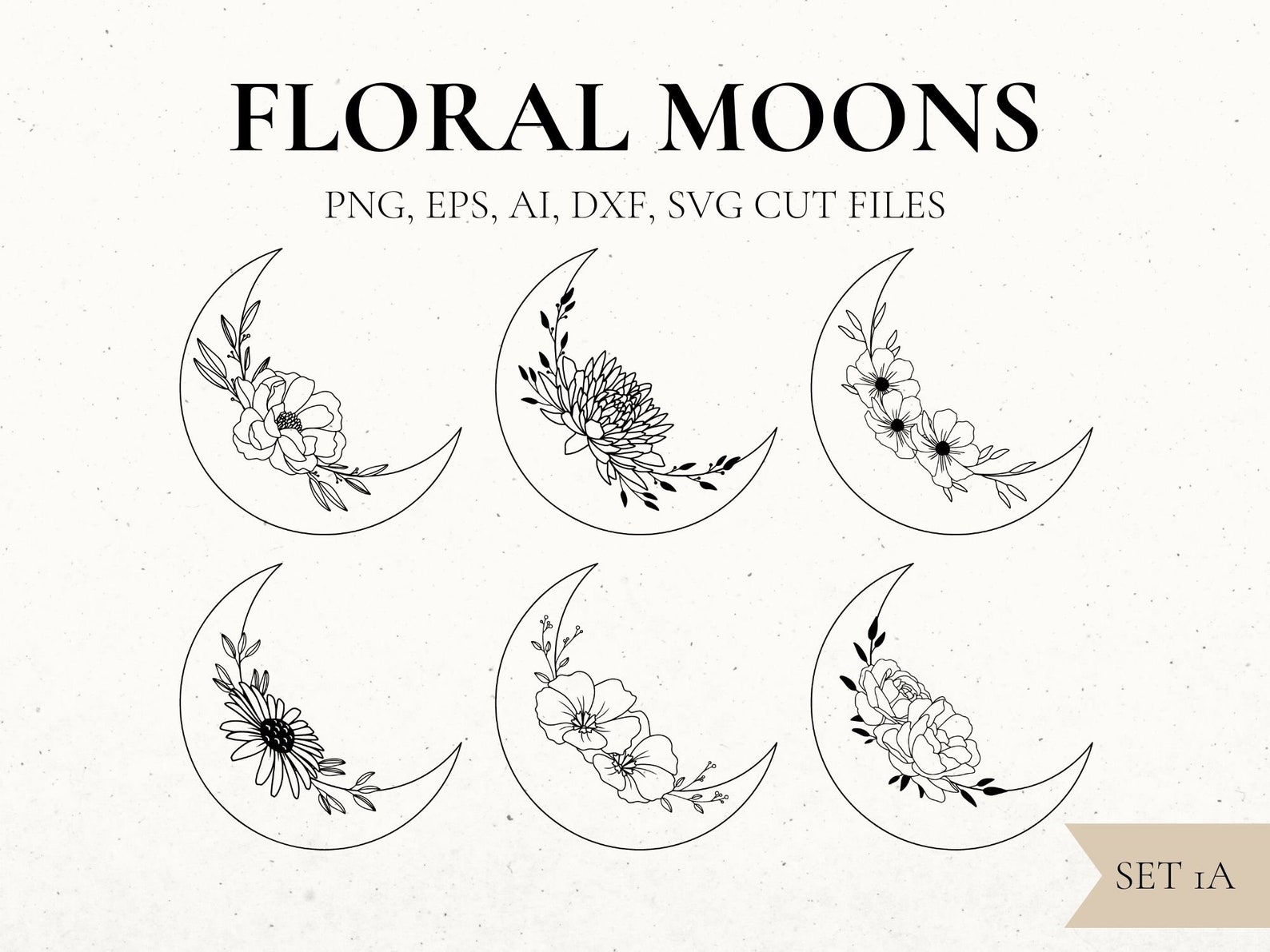 Floral Moon SVG, Flower Moon T Shirt Design, Floral Moon Clip Art Set ...