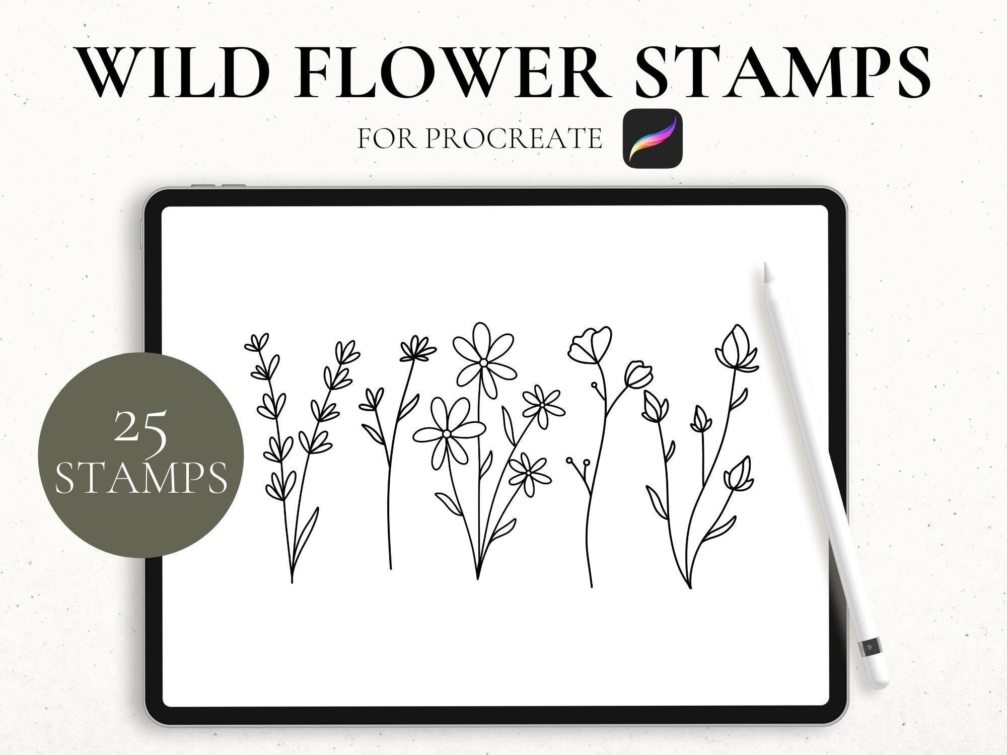 Procreate Stamp Brush Wildflower Stencil Procreate Botanical - Etsy